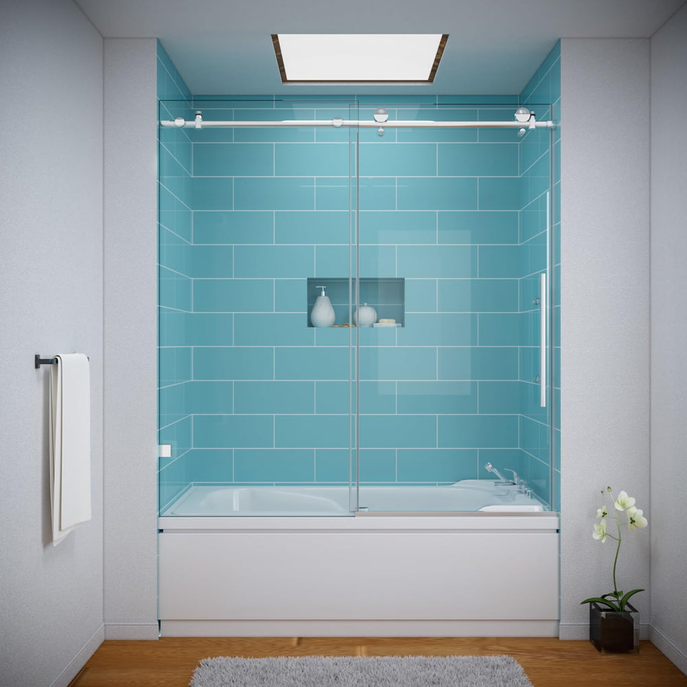 SUNNY SHOWER 60 in. W x 62 in. H Frameless Bathtub Sliding Doors - SUNNY SHOWER