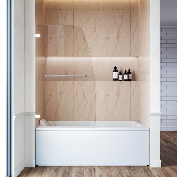 34 in. W x 58 in. H Bathtub Shower Door | Frameless Hinged Shower Doors ...