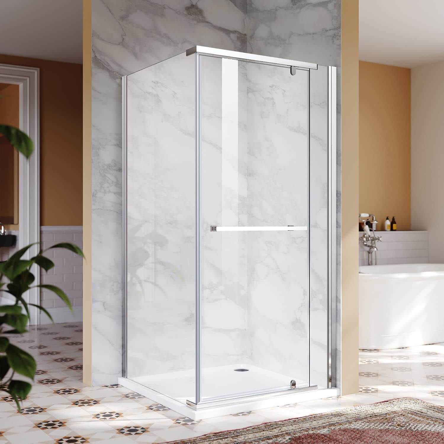 Corner Shower Enclosure 36 in. W x 36 in. D x 72 in. H | Chrome Finish ...