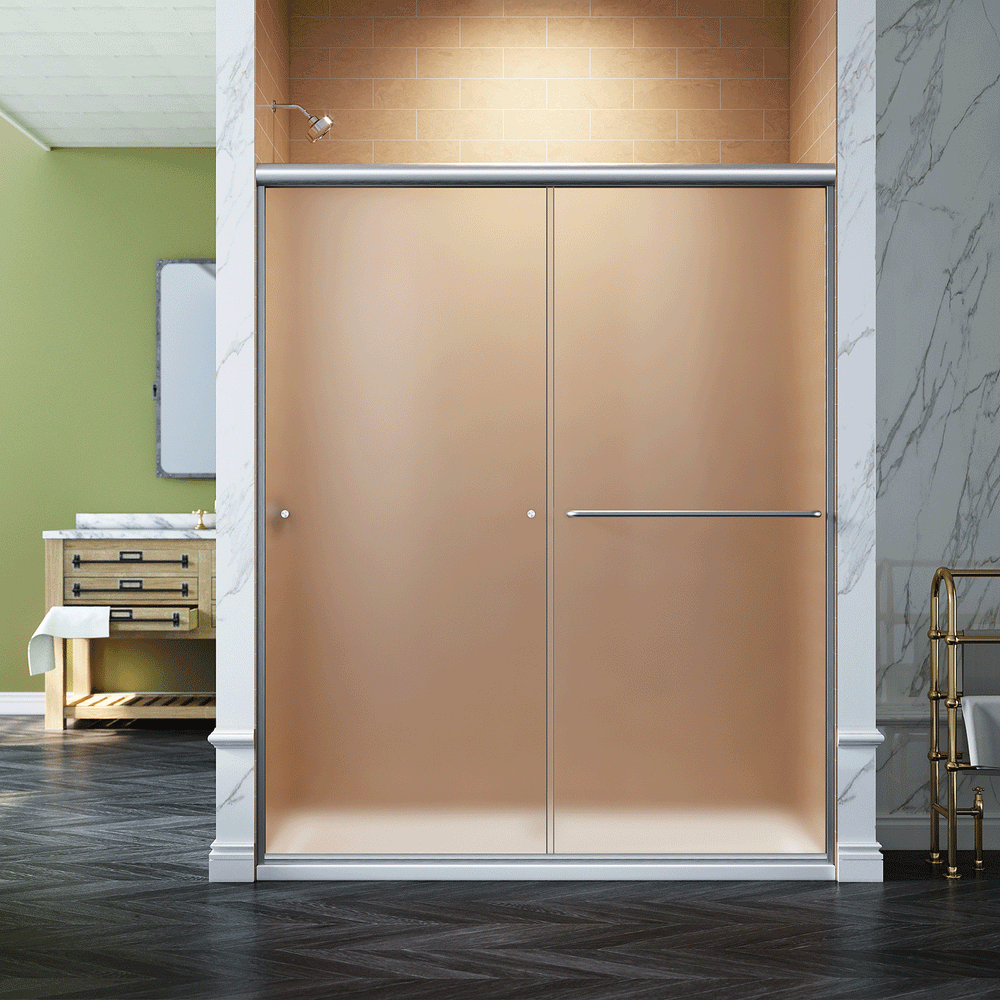 SUNNY SHOWER 1/4 inch Semi-Frameless Frosted Glass Double Sliding Shower Doors - SUNNY SHOWER
